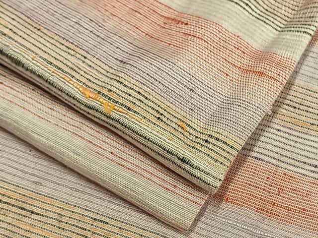 平和屋着物▽上質な紬　単衣　横縞　正絹　逸品　AAAW1466fy