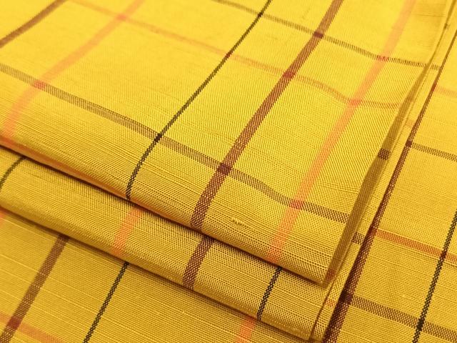 平和屋着物▽上質な紬　単衣　格子　正絹　逸品　AAAW1469fy