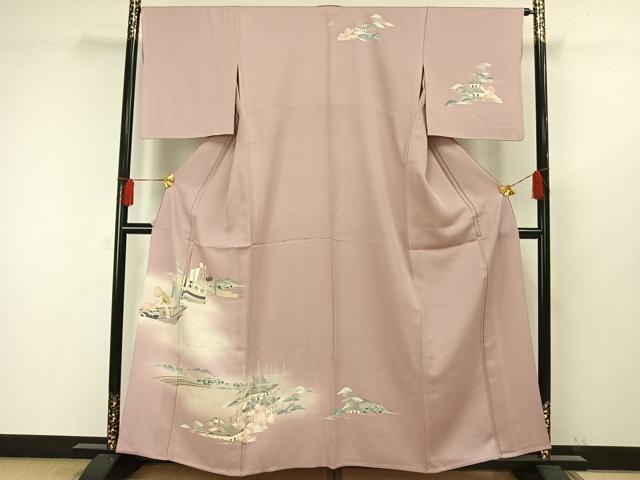 平和屋着物▽訪問着　単衣　風景文　金彩　正絹　逸品　AAAW1484fy