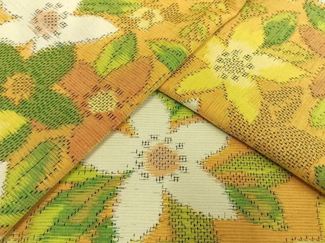 平和屋着物▽上質な紬　単衣　草花文　正絹　逸品　AAAW1488fy