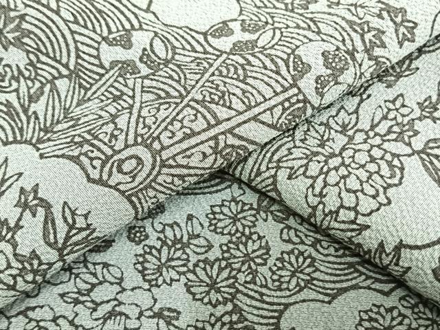 平和屋着物▽上質な小紋　単衣　型染め　雲取り草花文　正絹　逸品　未使用　AAAW1514fy