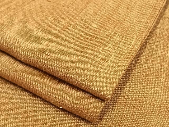 平和屋着物▽上質な紬　単衣　色無地　黄唐茶色　正絹　逸品　AAAW1516fy