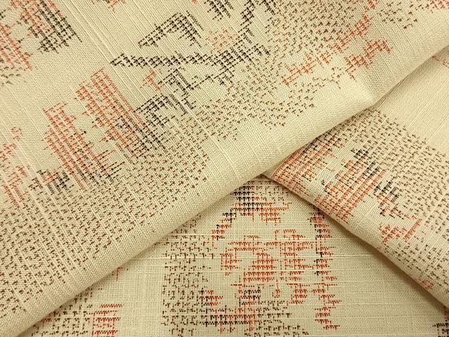 平和屋着物▽上質な紬　単衣　幾何学間道　正絹　逸品　AAAW1517fy