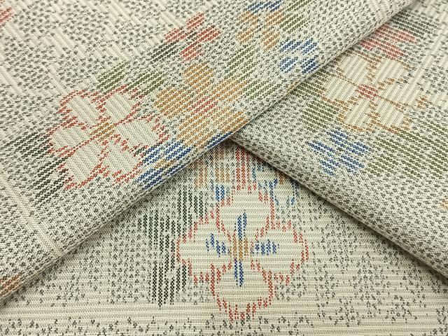 平和屋着物▽上質な紬 　単衣　 草花文　正絹　逸品　未使用　AAAW1520fy