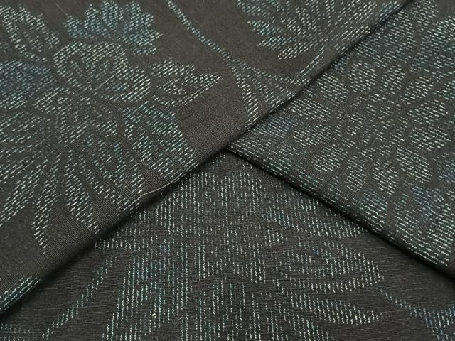 平和屋着物▽結城紬　単衣　草花文　正絹　逸品　AAAW1523fy