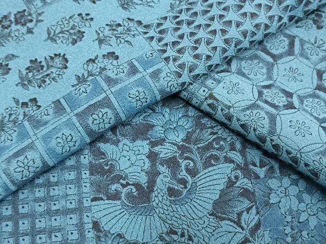 平和屋着物▽小紋　単衣　色紙花鳥文　洗える着物　AAAW1550fy