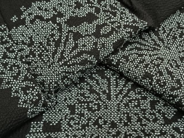平和屋着物▽小紋　単衣　絞り　幾何学文様　黒地　AAAW1570fy
