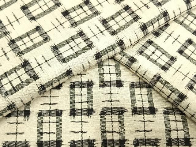 平和屋着物▽上質な紬 　単衣　 幾何学文様　正絹　逸品　未使用　AAAW1575fy