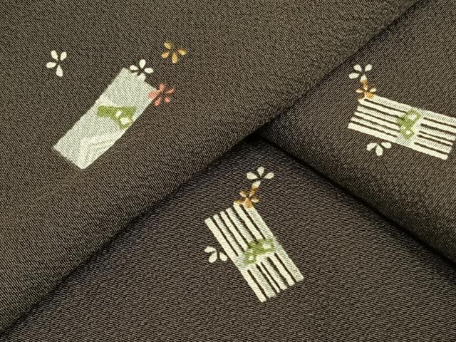 平和屋着物▽上質な小紋　単衣　色紙花文　正絹　逸品　AAAW1577fy