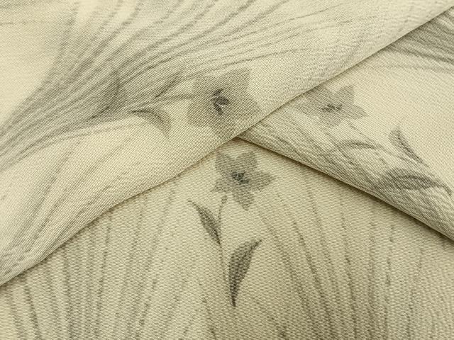 平和屋着物▽上質な小紋　単衣　手描き　草花文　鬼しぼ縮緬　正絹　逸品　AAAW1578fy