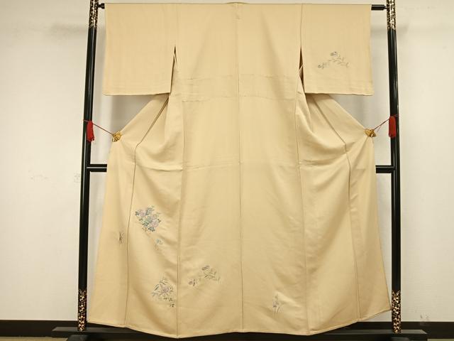 平和屋着物▽訪問着　単衣　総刺繍　草花文　金糸　正絹　逸品　AAAW1587fy