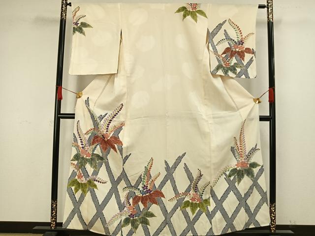 平和屋着物▽訪問着　単衣　草花文　金彩　正絹　逸品　AAAW1592fy