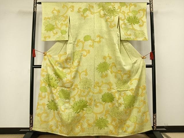 平和屋着物▽訪問着　単衣　刺繍　花唐草文　金彩　正絹　逸品　AAAW1603fy