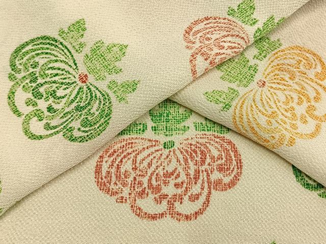 平和屋着物▽上質な小紋 単衣 草花文 鬼しぼ縮緬 正絹 逸品