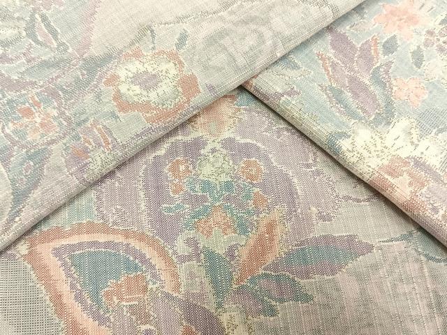 平和屋着物▽小千谷紬　単衣　草花文　正絹　逸品　AAAW1612fy