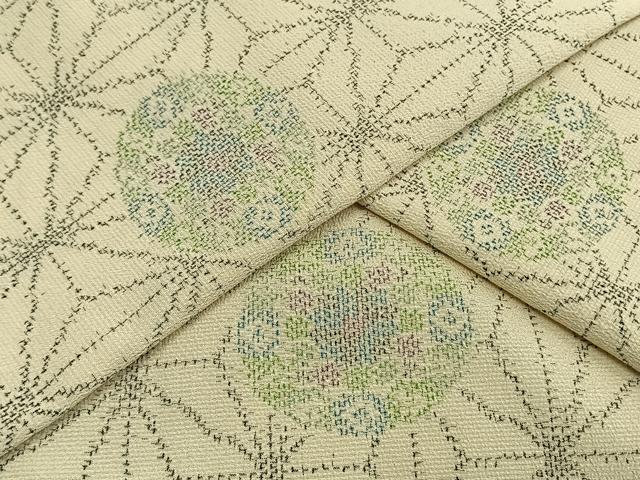 平和屋着物▽本塩沢　単衣　花丸文　麻の葉文様　正絹　逸品　AAAW1614fy