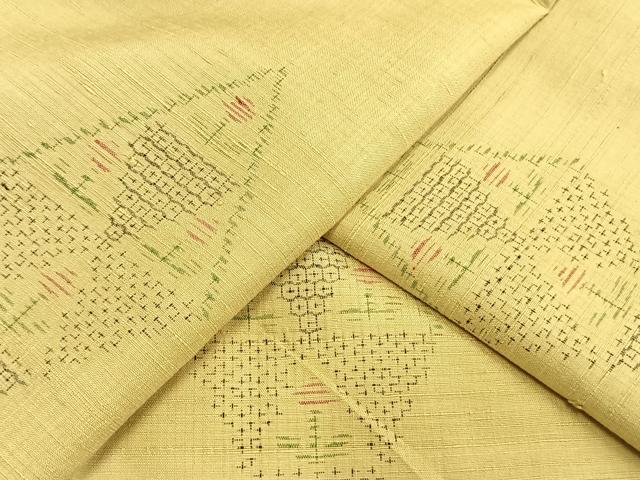 平和屋着物▽結城紬　単衣　80亀甲　幾何学文様　正絹　逸品　AAAW1636fy