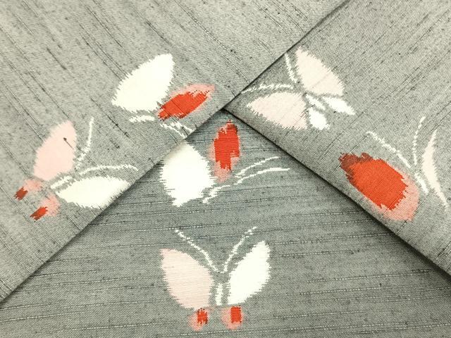 平和屋着物▽上質な紬　単衣　舞蝶文　正絹　逸品　AAAW1674fy