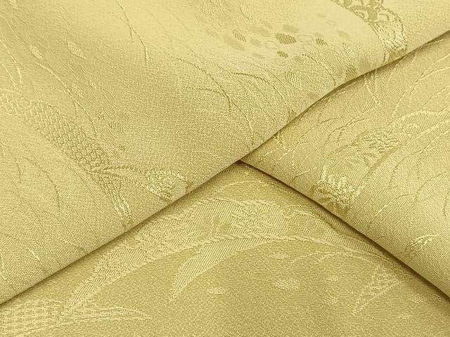 平和屋着物▽上質な色無地　単衣　雪芝地紋　淡黄色　正絹　逸品　AAAW1685fy