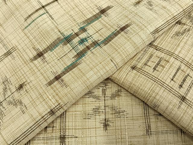 平和屋着物▽上質な紬　単衣　琉球絣文様　正絹　逸品　AAAW1732fy