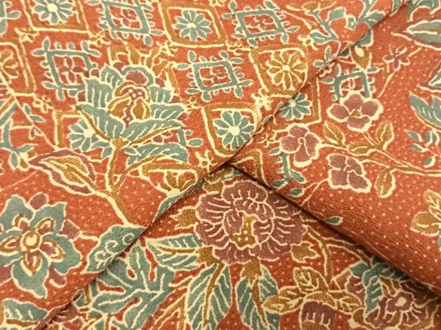 平和屋着物▽小紋　単衣　更紗花文　洗える着物　AAAW1734fy