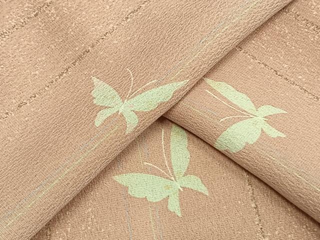 平和屋着物▽小紋　単衣　舞蝶文　ロング丈　洗える着物　AAAW1736fy