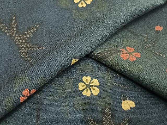 平和屋着物▽小紋　単衣　草花文　洗える着物　未使用　AAAW1750fy