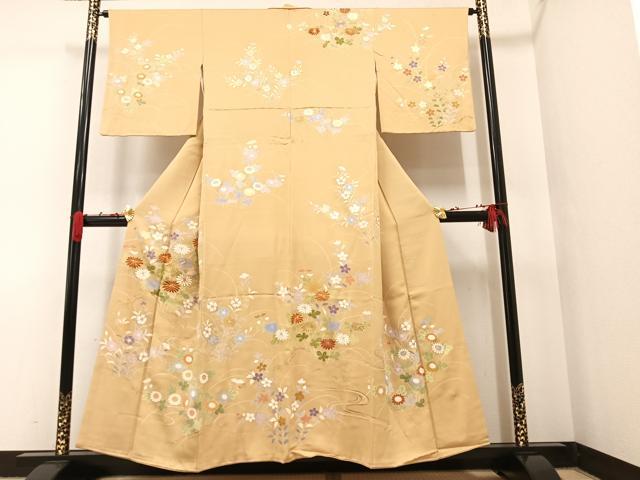 平和屋着物●創業460年・千總　訪問着　駒刺繍　草花文　金彩　高島屋扱い　正絹　逸品　AAAW1858ph