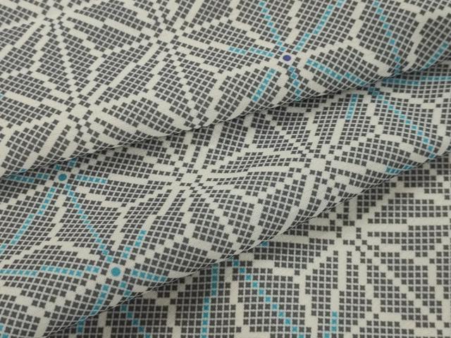 平和屋着物▽小紋　単衣　麻の葉文様　洗える着物　AAAW2080sx