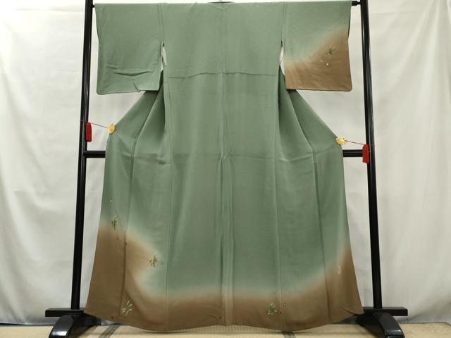 平和屋着物●人形作家・ホリヒロシ　訪問着　刺繍　草花文　金糸　金彩　鬼しぼ縮緬　正絹　逸品　AAAW2588cs