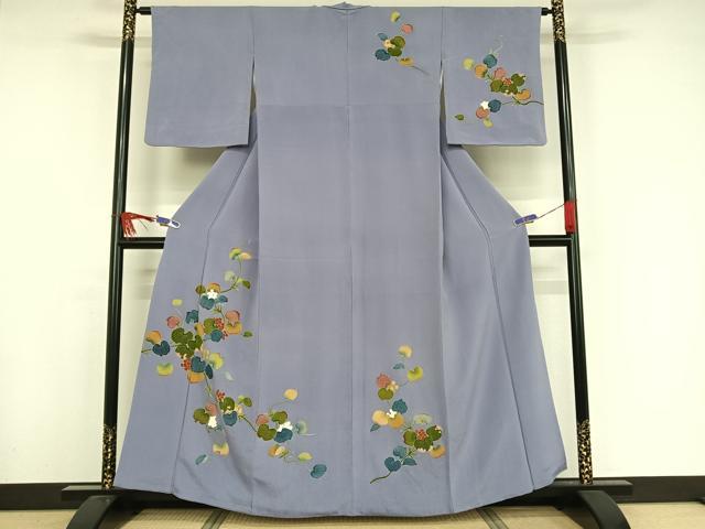 平和屋着物●訪問着　友禅　サルトリイバラ　鬼しぼ縮緬　正絹　逸品　AAAW4018np