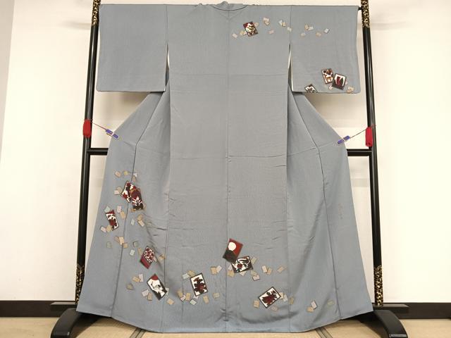 平和屋着物●女優・吉永小百合　訪問着　手描き　花札　金彩　正絹　逸品　AAAW4051np