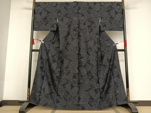 平和屋着物●結城紬　80亀甲　吉祥文　正絹　逸品　AAAW4064np