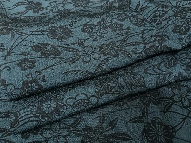 平和屋着物●本藍　型絵染　小紋　流水草花文　正絹　逸品　AAAW4080np