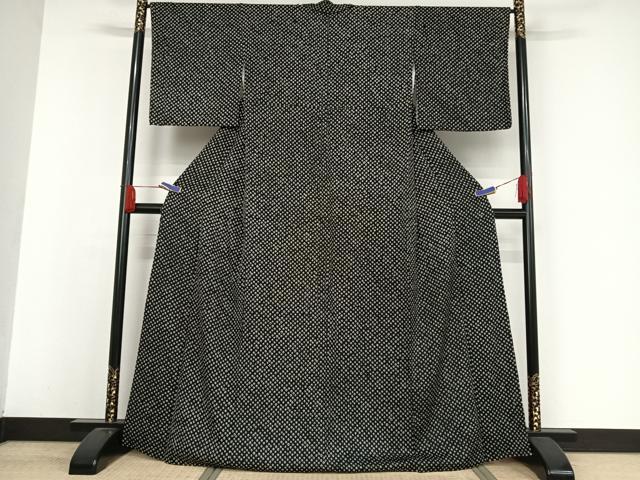 平和屋着物●染色作家　斉藤三才　小紋　総絞り　黒地　正絹　逸品　AAAW4096np