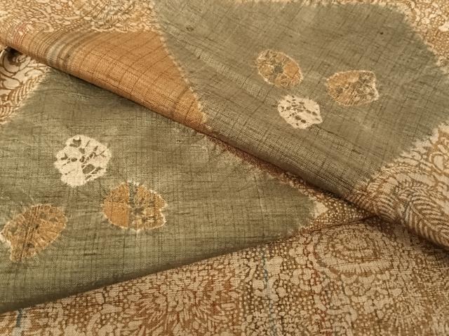 平和屋着物●伝統工芸士　七代目　吉澤与市　紬　切り嵌め菊文　やまと誂製　正絹　逸品　AAAW4106np