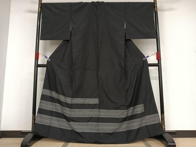 平和屋着物●紬　色留訪問着　縞　黒地　正絹　逸品　AAAW4132np