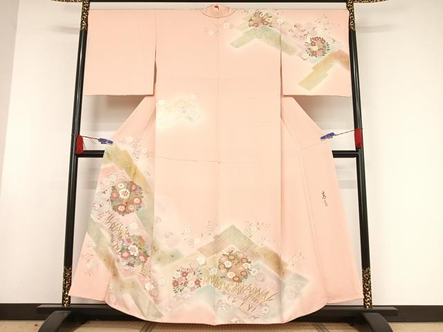 平和屋着物●京友禅の第一人者　松井青々　訪問着　駒刺繍　花丸文　暈し染め　金銀彩　金糸　正絹　逸品　AAAW4177np
