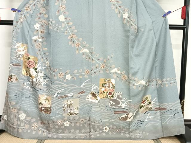 平和屋着物○訪問着 駒刺繍 流水色紙花文 金糸 金彩 正絹 逸品