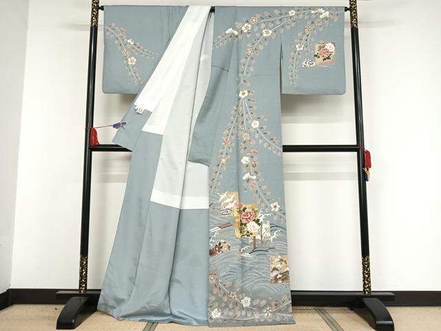 平和屋着物○訪問着 駒刺繍 流水色紙花文 金糸 金彩 正絹 逸品