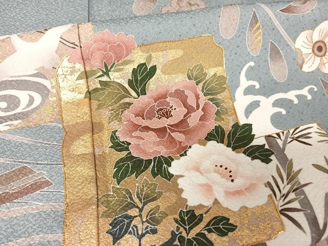 平和屋着物○訪問着 駒刺繍 流水色紙花文 金糸 金彩 正絹 逸品