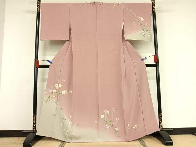 平和屋着物●訪問着　友禅　作家物　枝花　サギソウ　暈し染め　正絹　逸品　AAAW4273np