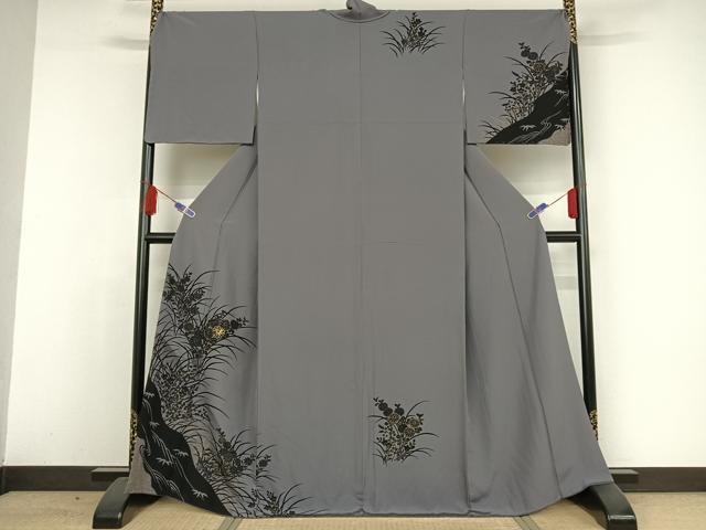 平和屋着物●訪問着　草花シルエット　金彩　正絹　逸品　AAAW4293np