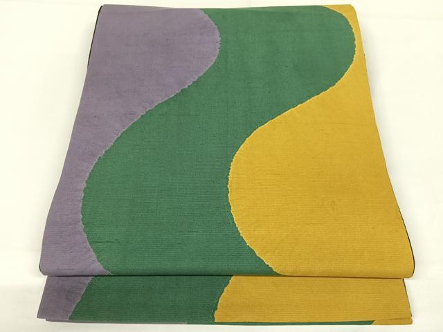 平和屋着物●両面全通柄袋帯　紬地　絞り　変わり縞　正絹　逸品　AAAW4306np