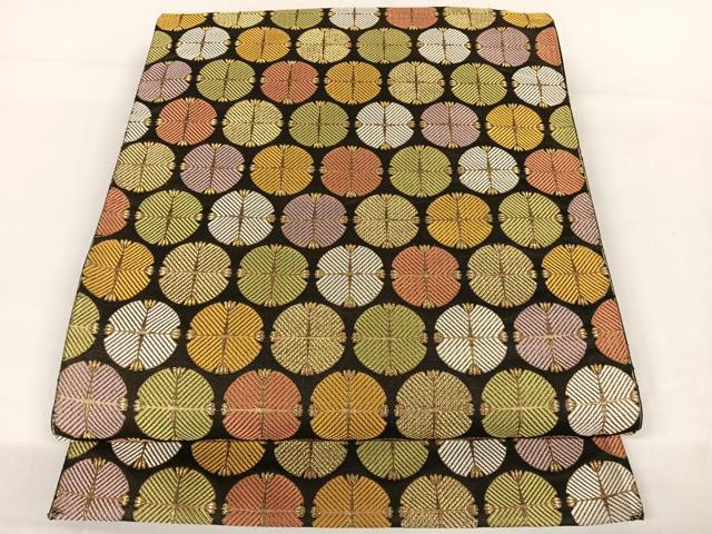 平和屋着物●六通柄袋帯　唐織　唐松　黒地　金糸　正絹　逸品　AAAW4312np