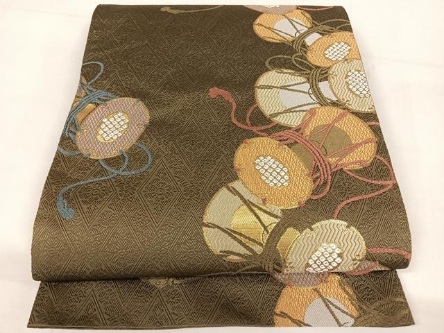 平和屋着物●六通柄袋帯　鼓文　金糸　正絹　逸品　AAAW4314np