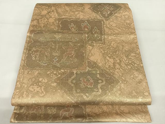 平和屋着物●全通柄袋帯　紬地　壁画文様　金彩　正絹　逸品　AAAW4328np
