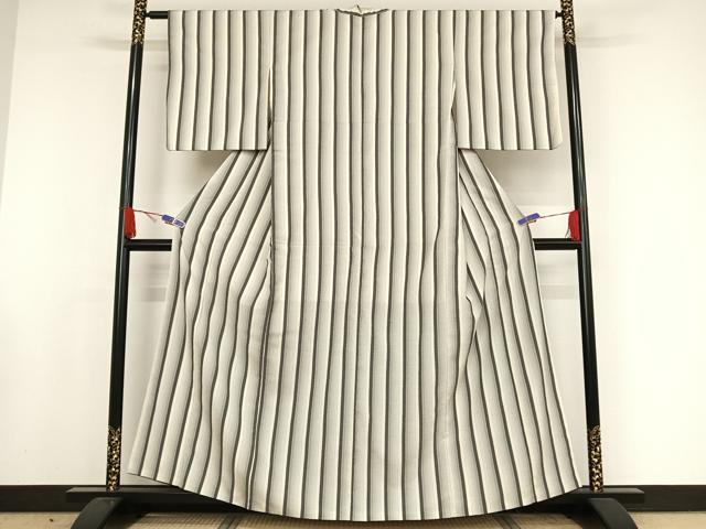 平和屋着物●本塩沢　縞　正絹　逸品　AAAW4373np