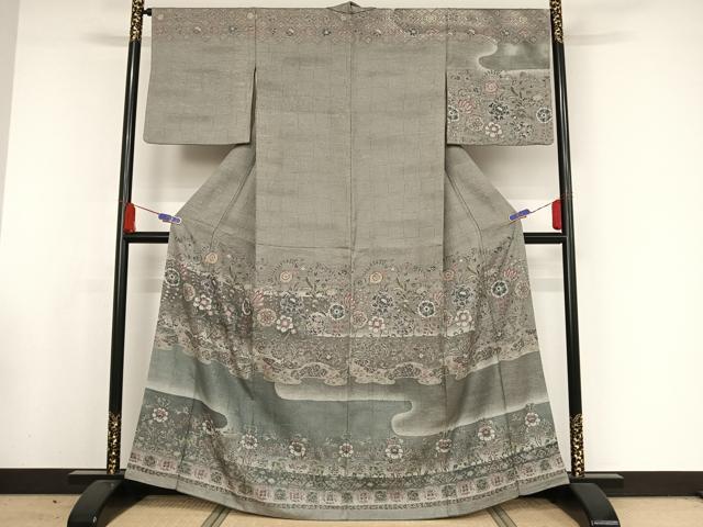 平和屋着物●訪問着　ふくれ織　更紗花文　暈し染め　正絹　逸品　AAAW4375np