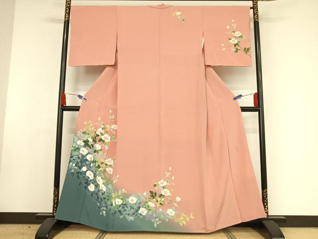 平和屋着物●十日町友禅　女流作家　遠田藤舟 　訪問着　枝花文　暈し染め　正絹　逸品　AAAW4384np